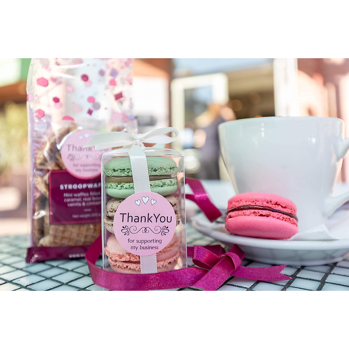 Gazelle Thank You Stickers Roll for Packaging, Bags, Greeting Cards, and Receipts - 500 Thank You for Supporting My Business Stickers - 1.5'' Stickers Designed with Soy-Based Eco-Friendly Ink (Pink)