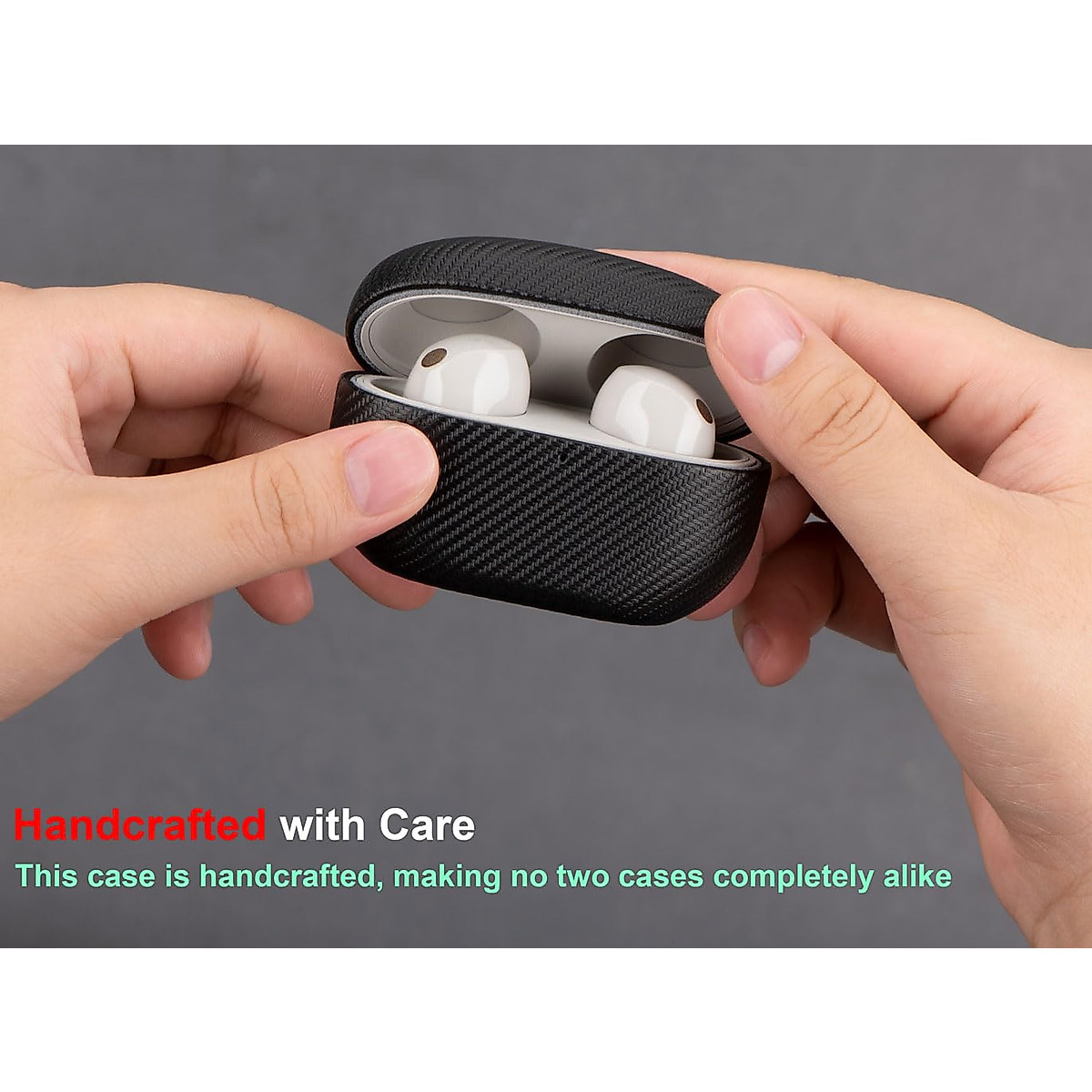 LOPIE Case Compatible with Sony WF-1000XM5, Carbon Fiber Style Vegan Leather Case Designed for Earbuds WF1000XM5 Case Cover 2023, Protective Hard Cover for Men/Women - Black