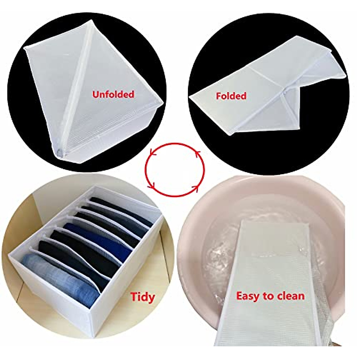 Abyme Clothes Organizer, Compartment Drawer Dividers for Clothes, Closet Organizers and Storage Box for Jeans/Tshirt/Legging/Towel/Pants/Scarf/Kids Clothes 7-Cell Clothes Drawer Storage Organizer 2pcs