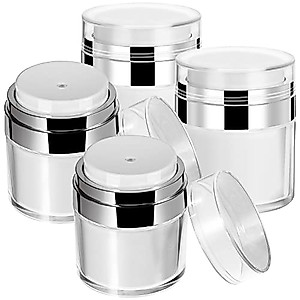 Lurrose Vacuum Container 4 Pcs Airless Pump Jars Empty Acrylic Makeup Cosmetic Jar Containers Refillable Travel Lotion Jar for Moisturizer Skincare Cream Hydrating Face Primer