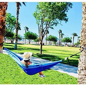 Single & Double Camping Hammock with Mosquito/Bug Net, Outdoor Portable Parachute Nylon Hammock with Tree Straps, Lightweight Backyard Hammock Survival Travel Bed 110" L x 59" W (Blue/Sky Blue)