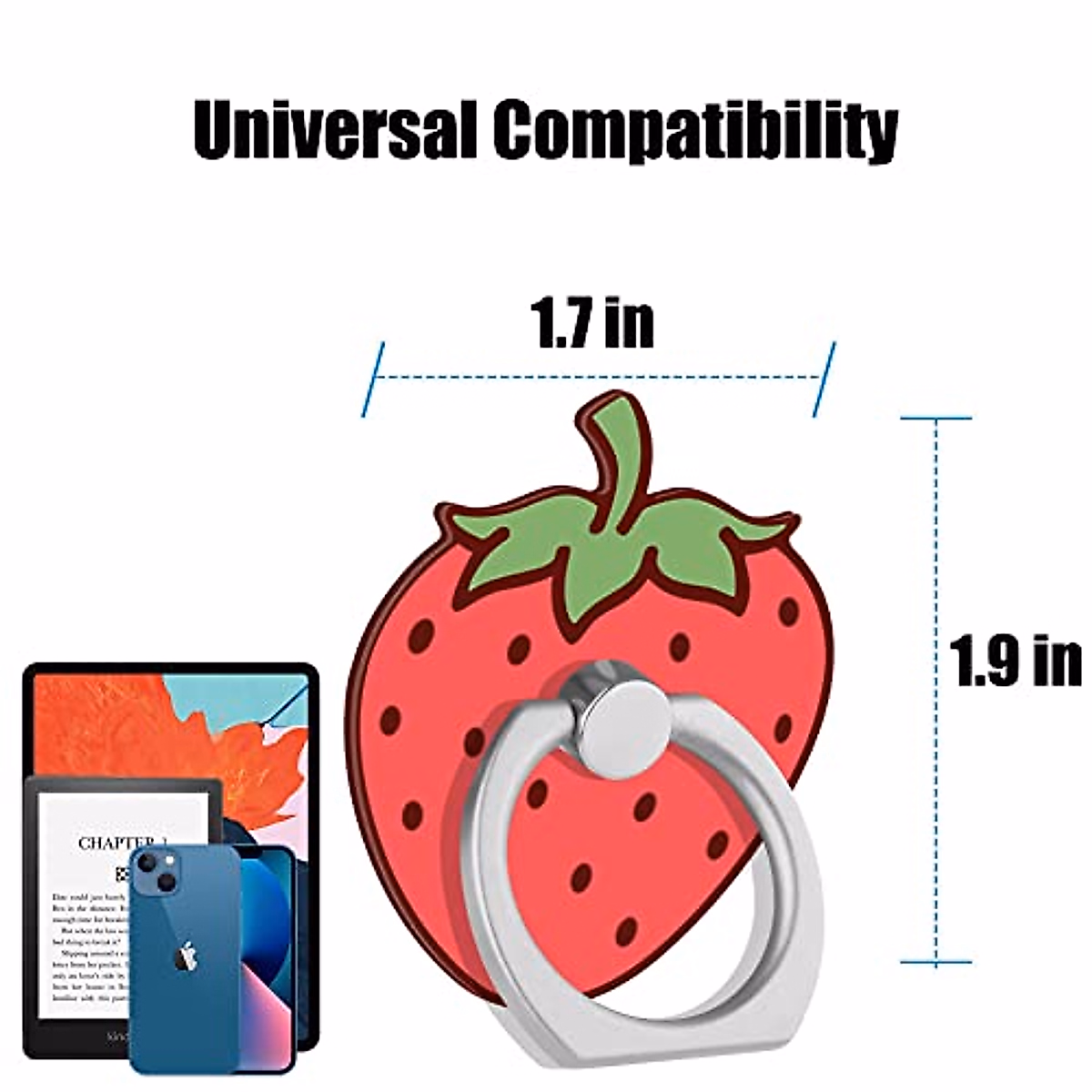 MZELQ Phone Ring Holder- Cute Pattern Red Strawberry 3 PCS Finger Ring Holder Kickstand [Washable] [Removable], 360°Rotation Compatible with Cell Phone for iPhone Samsung Galaxy