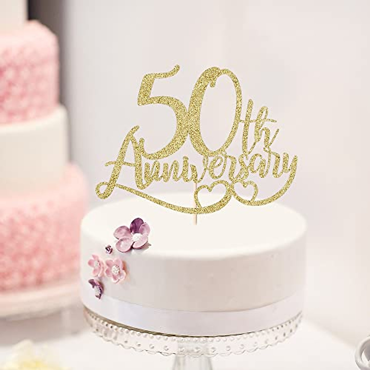 Bekaterea 50th Anniversary Cake Topper Gold Glitter,50th Birthday Cake Decoration，50th Anniversary Party Decorations，50th Anniversary Wedding Party Cake Decoration Supplies