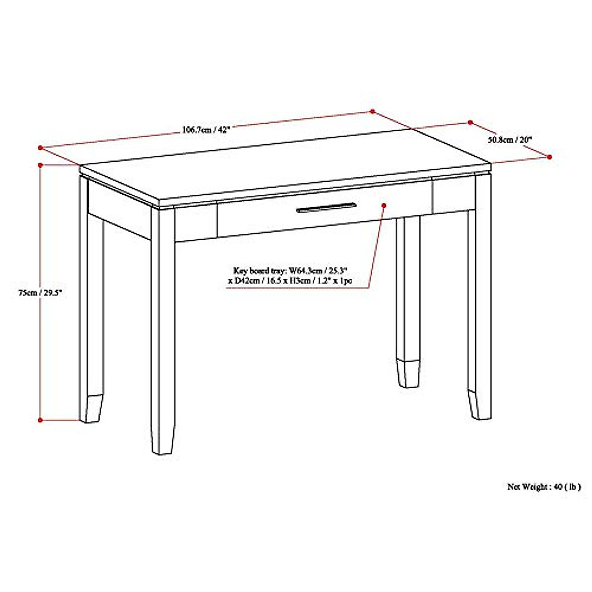 SIMPLIHOME Cosmopolitan SOLID WOOD Contemporary Modern 42 inch Wide Home Office Desk, Writing Table, Workstation, Study Table Furniture in Russet Brown