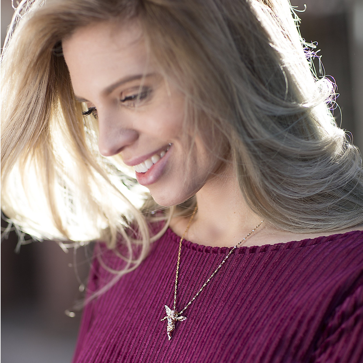 LIFETIME JEWELRY Medium Guardian Angel Pendant Necklace Charm 24K Real Gold Plated