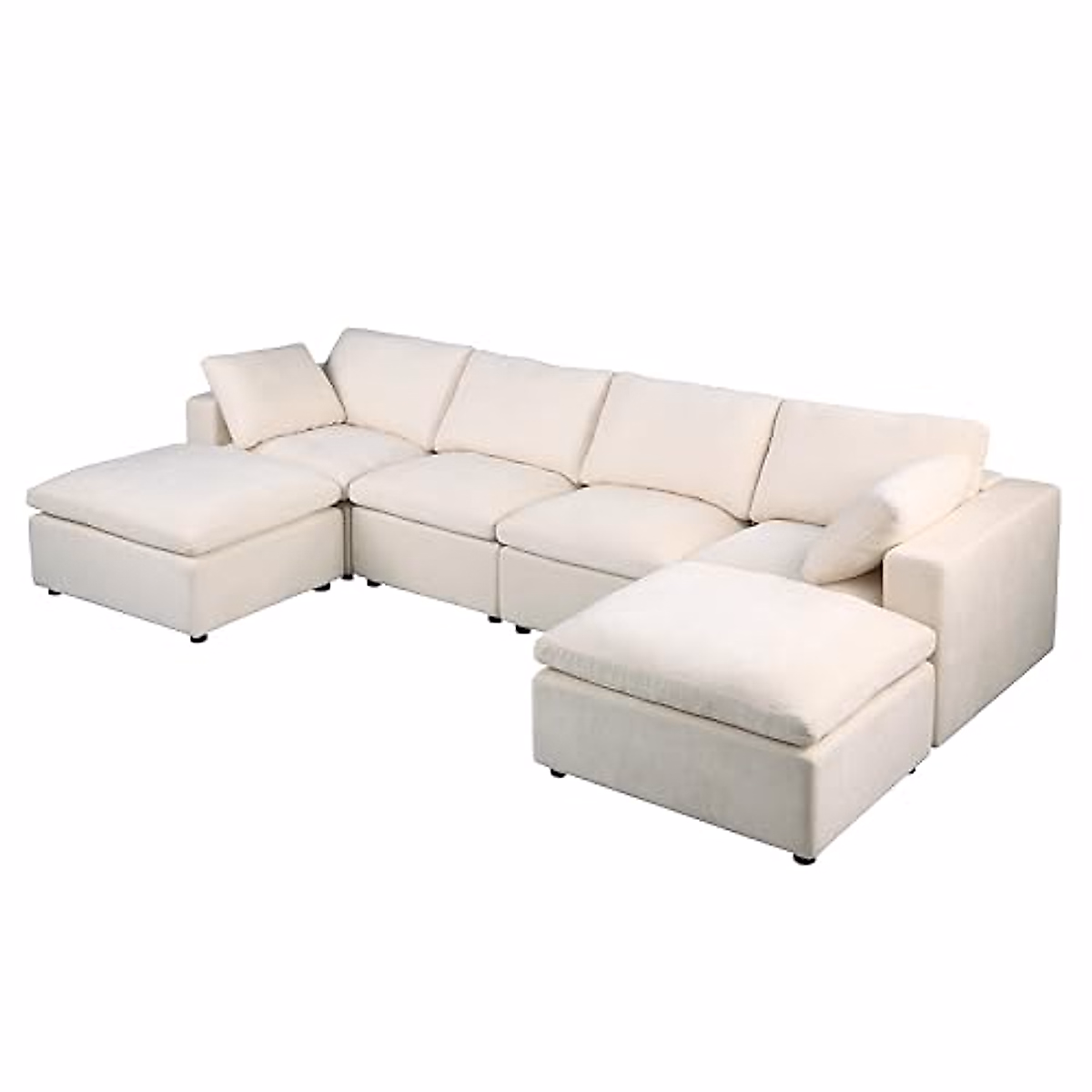 U-Shaped Oversized Chenille Upholstered Modular Sectional Sofa Modern Reversible Chaises Cloud Couch Convertible Living Room Sleeper Sofabed with Movable Ottomans for Home, Apartment