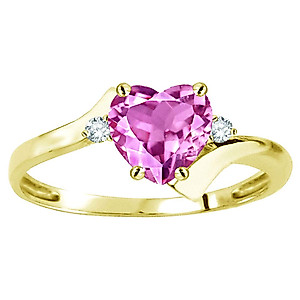 Star K Heart Shape 6mm Created Pink Sapphire bypass Ring 14 kt Yellow Gold Size 8