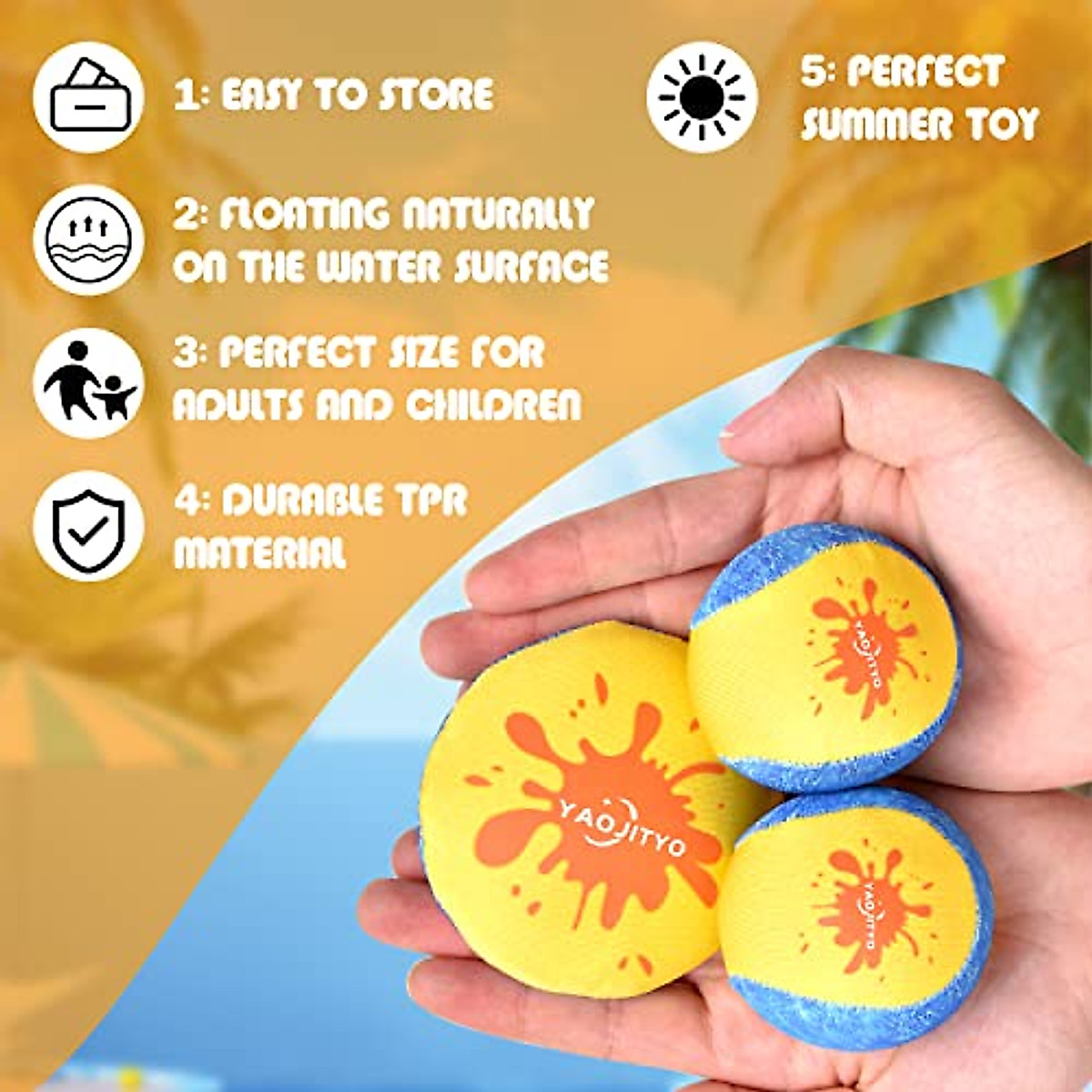 YAOJITYO 4 Pack Beach Toys, Water Skip Ball,Skip Balls for Swimming Pools，Soft and Durable TPR Material，Suitable for Swimming Pool Toys, Beach Toys, Water Toys, and Beach Games