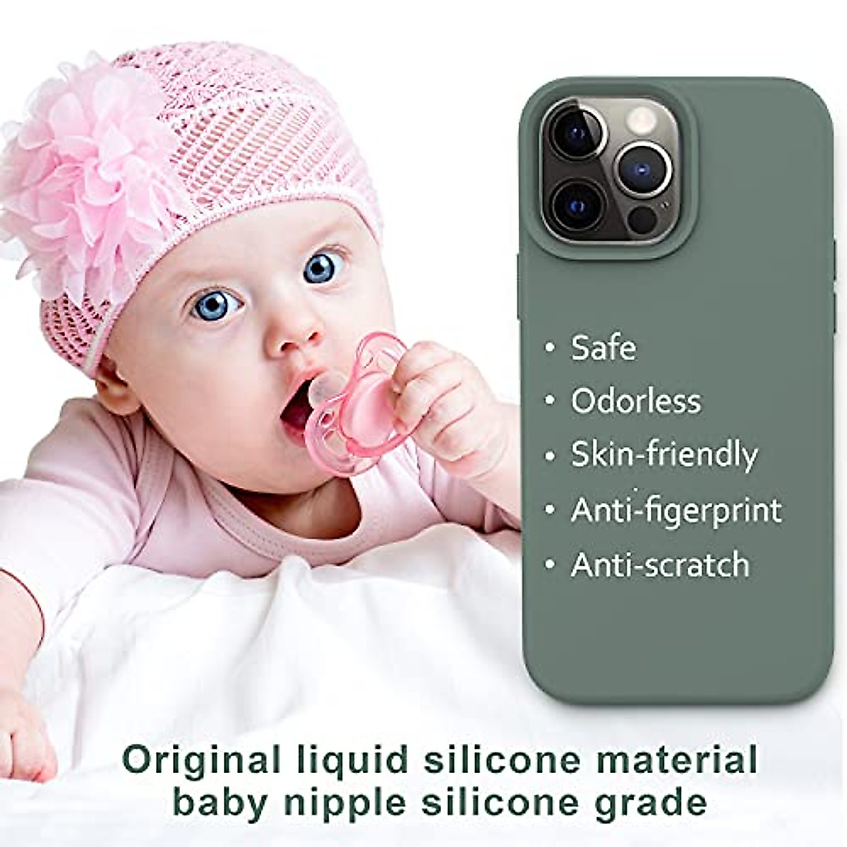 Vooii Compatible with iPhone 13 Pro Max Case, Liquid Silicone Full Body Protective Case with [Anti-Scratch] [Soft Microfiber Lining] [Camera Protective] for iPhone 13 Pro Max 6.7 inch, Pine Green