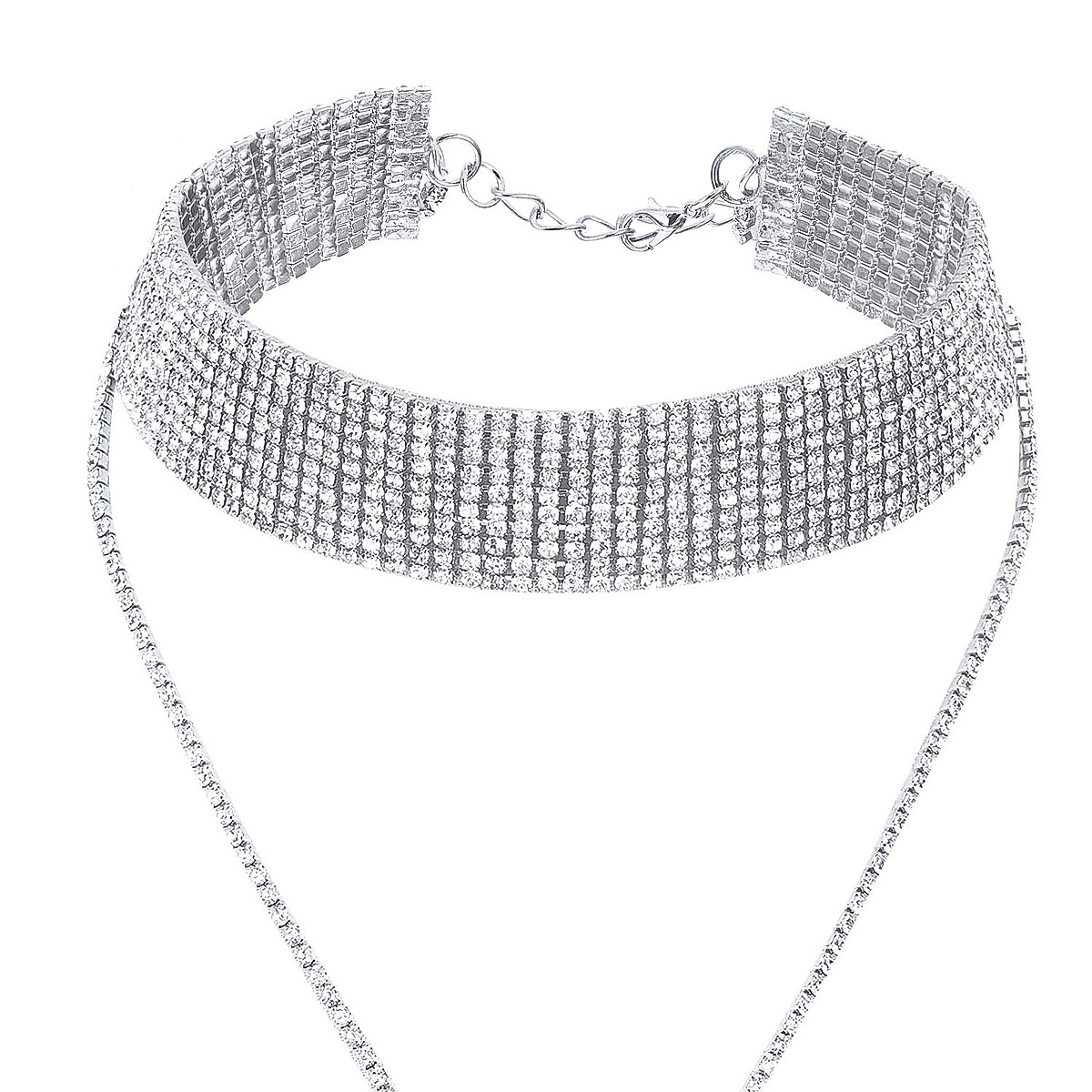 meekoo 2 Pieces Rhinestone Tassel Choker Necklace Multilayer Wide Collar Necklaces Tassel Chain Necklaces for Women Favor