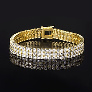 Gemsme 3 Row Tennis Bracelets, 18K Gold Plated Cubic Zirconia Classic Tennis Bracelet for Women