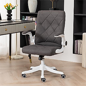 Home Office Chair, Comfy Chair Work from Home Essentials, Cloth Comfy Office Chair Comfortable Computer Chair with Wheels Swivel, Ergonomic Lumbar Support and Flip-up Armrests |Grey