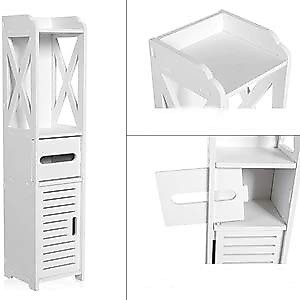 Bathroom Cabinet, Bathroom Storage Corner Floor Cabinet Modern White Wood Cupboard Shelf Tissue Storage Rack Toilet Towel Storage Shelf Organizer Cupboard Shelf , 31.5 x 6.1 x 5.9 in
