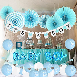 ZERODECO Baby Shower Decorations, It's a Boy Banners Baby Boy Foil Balloon Paper Fans Elephant Flags Printed Balloons Bridal Shower Party Decorations