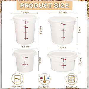 Ziliny 4 Pcs Food Storage Containers 1, 2, 4, 6 Qt Round Food Storage Container with Lids for Pantry Organizers Translucent Plastic Tubs with Handles for Bread Dough Home Storage Food