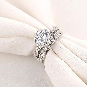 Gixaxak 18K White Gold Plated Wedding Ring Set Eternal Love Collection Anniversary Promise Rings Set Simulate Diamond Round Engagement Rings Set (9)