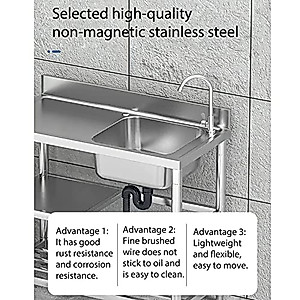 Freestanding Stainless Steel Sink, Commercial Restaurant Sink, Outdoor Single Bowl Station Utility Sink for Bar Restaurant Kitchen Hotel and Home 1 Compartment Sink with Drainer Unit and Tap