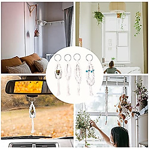 SAVITA 4 Pcs Car Plant Hangers, Mini Macrame Plant Hanger, Rear View Mirror Charm Hanging Plant Holder Accessories for Succulent Chlorophytum Car (White, 4 Styles)