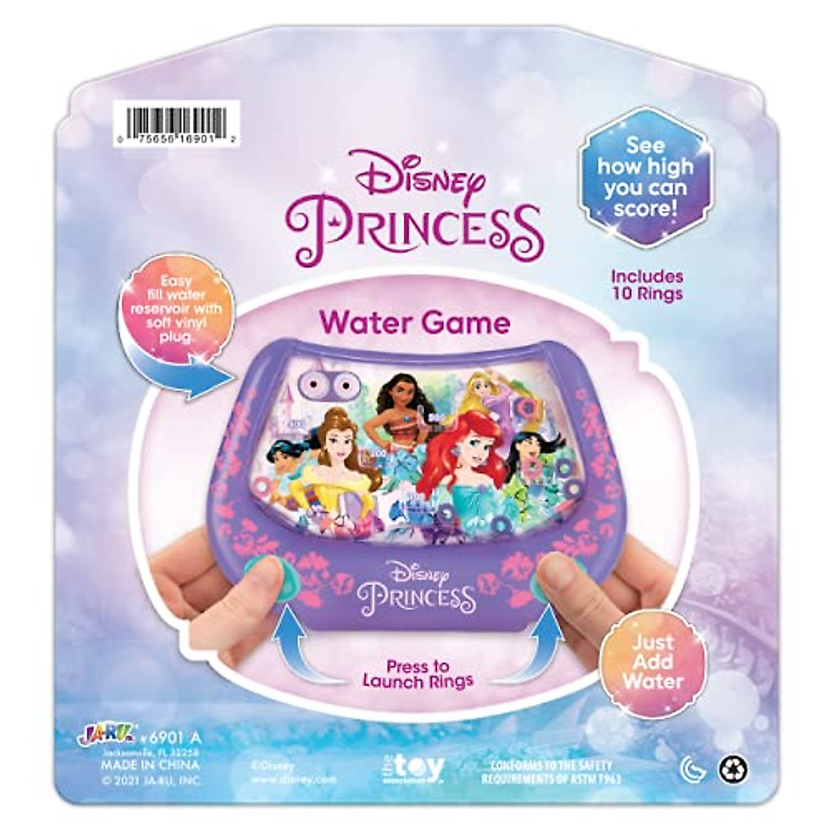 JA-RU Disney Princess Classic Handheld Water Game (1 Unit) Classic Girls Water Ring Arcade Toy Just Add Water. Stress Relief Fidget Toy for Kids and Adults. Game Toy. A-6901-1