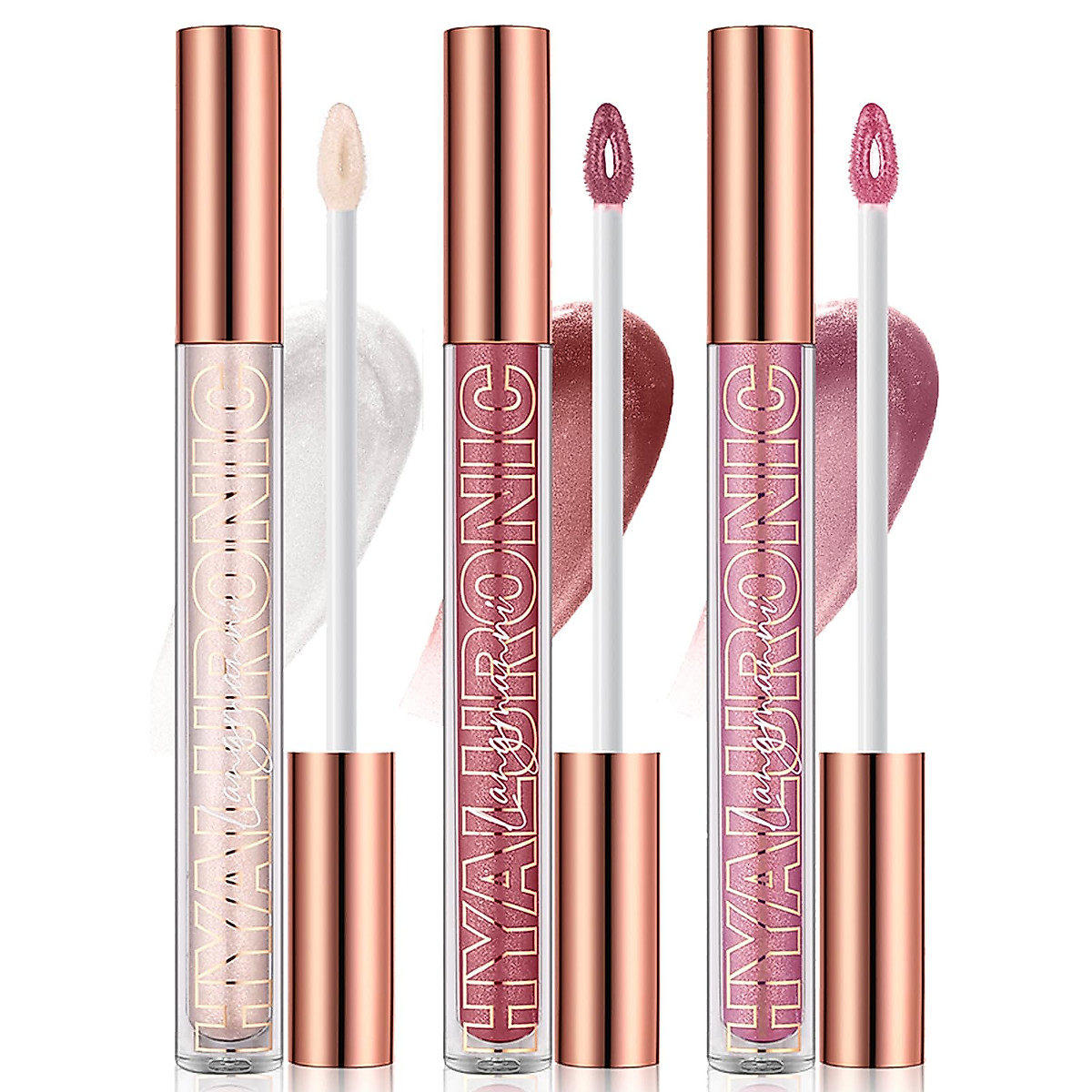 LANGMANNI Hyaluronic Acid Lip Gloss Set(3Pcs),Shimmer & Long Lasting Smooth Texture Gloss For Lips Plumping,Moisturizing And Brightening. 0.1oz/pc (#1+#2+#3)