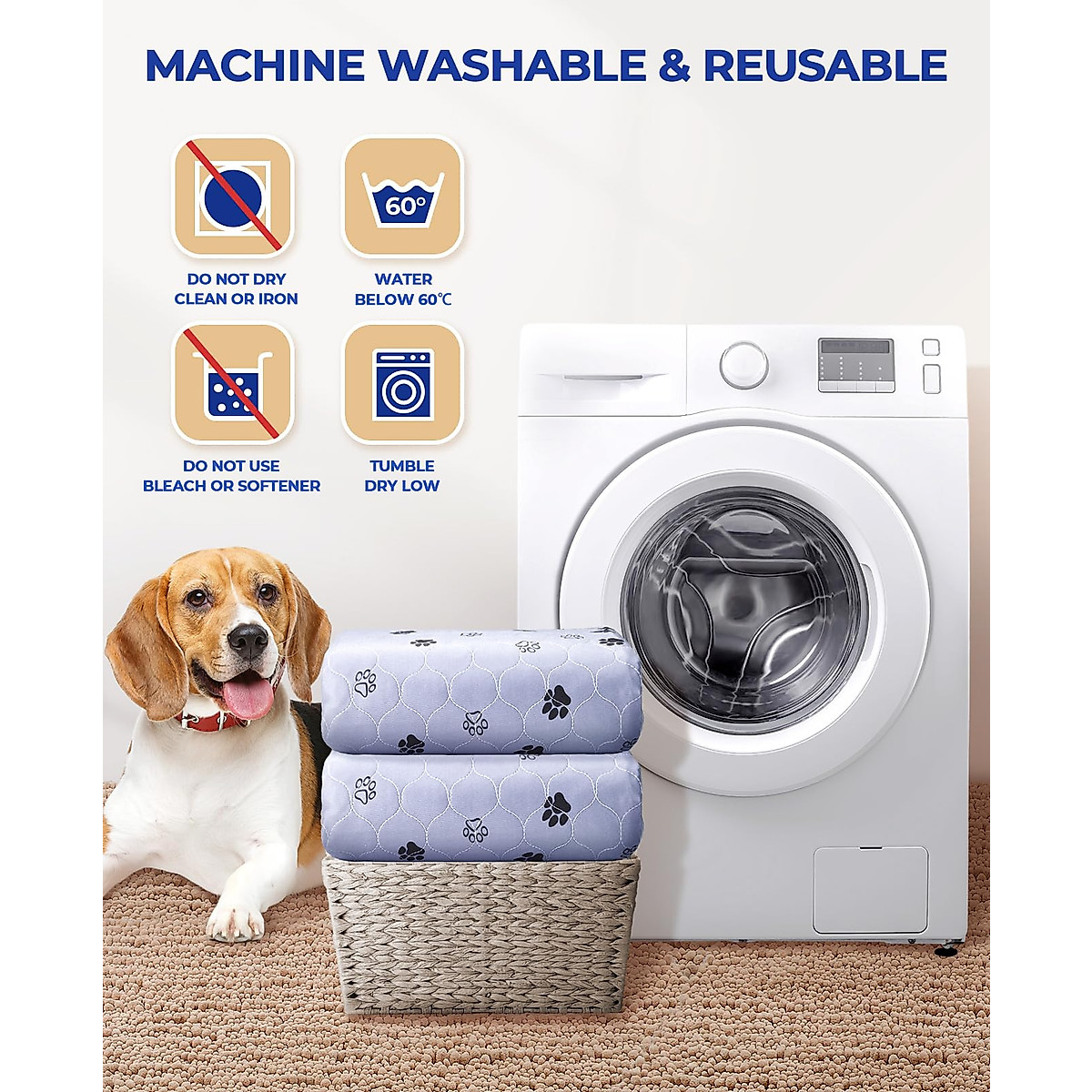 Fostanfly Washable Pee Pads for Dogs, 2 Pack 28''*34'' Large Ultra-Absorbent and Leak-Proof Reusable Potty Training Pads Puppy Pads Dog Pee Pads for Dogs and Cats of Add 8 Lanyards