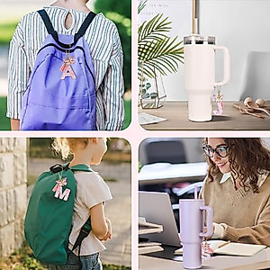 Vmini Letter Charms Accessories for Stanley Cup with Handle, Pink Initial Charm for Bogg Bag, Cute Keychain Handle Charm Decor for Stanley & HydroJug & Brumate Tumbler with Pink Butterfly & Tassel (C)