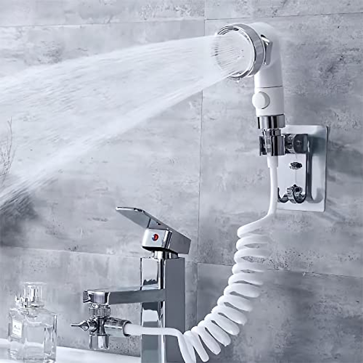 MANYHORSES Sink Faucet Hose Sprayer Attachment Hair Pet Rinser Showerhead with ON/OFF Water-saving Function Sprayer for Kitchen Bathroom Utility Laundry Sink Faucet (White 6.5 FT)