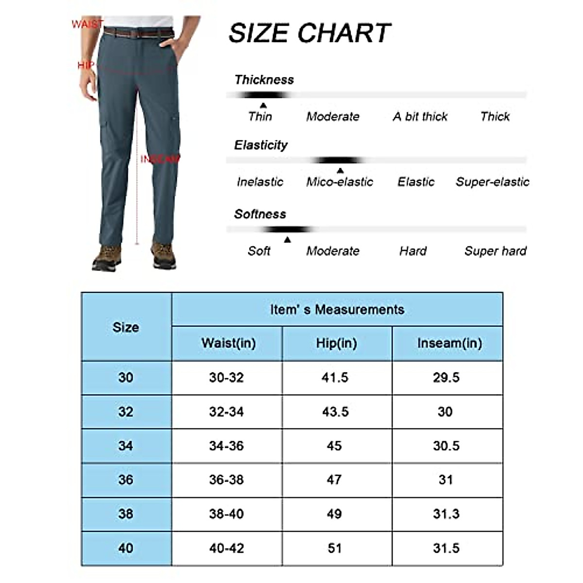 Rdruko Men's Lightweight Work Pants Waterproof Quick Dry Stertch Outdoor Hiking Cargo Pants (Cold Gray,US 36)