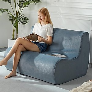 Cansunna Loveseat Bean Bag Chair, Bean Bag Couch Lazy Beanbag Sofa Large Armless Comfy Chair Sofa for Adults, with High Density One-Piece Foam Filling (Large)
