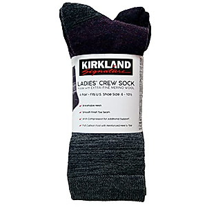 Kirkland Signature Ladies' Crew Socks Extra-Fine Merino Wool, Purple, 4 Pairs