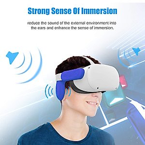AMVR VR Silicone Face Cover & Ear Muffs for Oculus Quest 2 Headset, Sweatproof Waterproof Anti-Dirty Replacement Facial Cushion and Enhance Headset Sound Headphone Extension Cover (Blue, 1 Set)