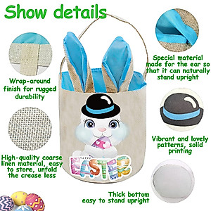 PADELO Easter Basket for Kids, Cute Easter Bucket Stuffers Bags with Bunny Ears for Easter Eggs Hunting, Easter Party Decorations, Candy Gifts Storage, Blue Easter Baskets