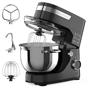 Stand Mixer, whall 12-Speed Tilt-Head Kitchen Mixer,for Baking Bread,Cakes,Cookie,Pizza,Salad, Electric Food Mixer with Dough Hook/Wire Whip/Beater, Stainless Steel Bowl,（black)