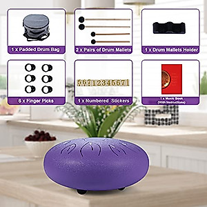 Ranch Steel Tongue Drum 12 Inches 11 Notes Handpan Drum C Key Percussion Instrument Hand Drum for Beginners Easy to Learn Tank Drum with Bag, Mallets, Music Book, Note Stickers, Finger Picks