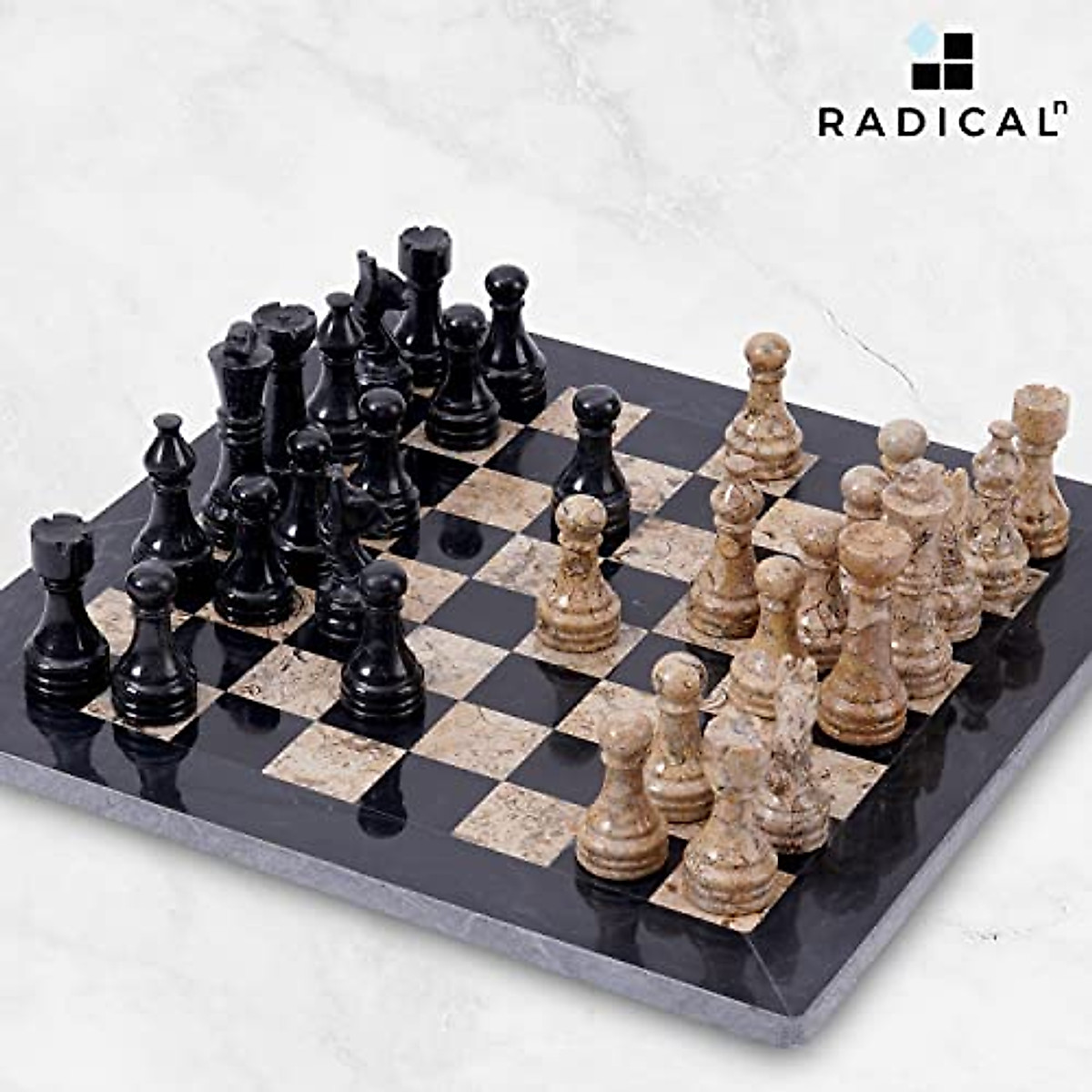 Radicaln Handmade Black and Coral Full Marble Chess Board Game Set - Staunton Marble Tournament Two Players Full Chess Game Table Set - Non Wooden - Non Backgammon