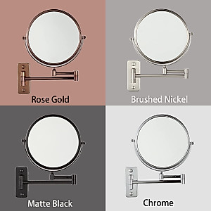 KAIIY Wall Mounted Makeup Mirror - 5X Magnification 8'' Two-Sided Swivel Extendable Bathroom Hotel Cosmetic Mirror Matte Black