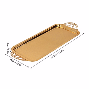 BEIJIALY Serving Tray Gold Retro Light Luxury Oblong Water Cup Tea Cup Fruit Tray with Star Handle for Home Living Room