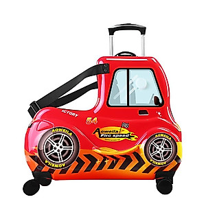 AO WEI LA OW Kids Ride-On Luggage with Wheels Suitcase Fits to Toddler Aged 3-12 Years old （Red Car Checked-Large 25-Inch