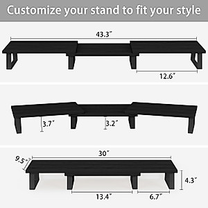 Aothia Desk Dual Monitor Stand Riser - Computer Stand For Desktop Monitor, Desk Shelf For Monitor, Wood Monitor Stand With Adjustable Length And Angle, Desktop Organizer, Large Monitor Stand (Black)