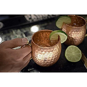 KoolBrew Moscow Mule Copper Mugs - Gift Set of 2, 100% Solid Handcrafted Copper Cups - 16 Ounce Food Safe Hammered Mug For Mules