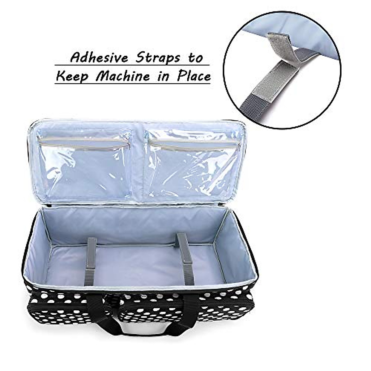 CURMIO Carrying Case Compatible with Cricut Explore Air 2, Cricut Maker, Silhouette Cameo 4 and Cameo 3, Travel Storage Bag with Pockets for Craft Tools and Accessories, Black Dots