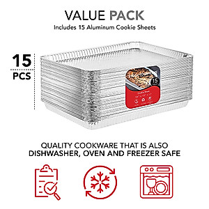 Stock Your Home Aluminum Pans Cookie Sheet Baking Pans (15 Pack) Disposable Aluminum Foil Trays - Reusable and Durable Nonstick Baking Sheets – Disposable Cookie Sheet Foil Pans - 16 Inch x 11 Inch