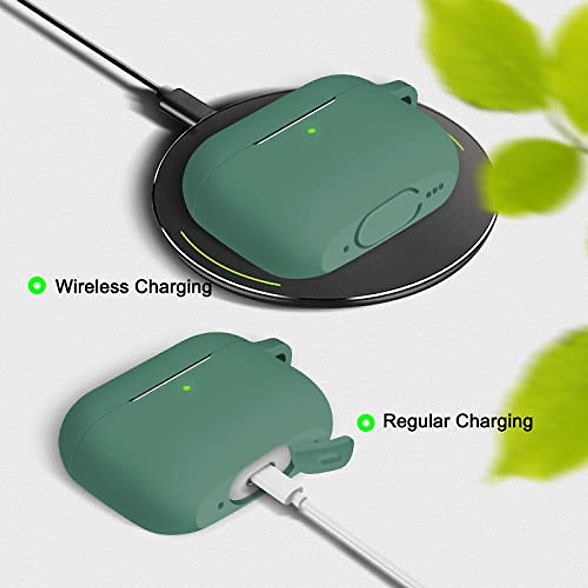 Tandoler Compatible with Airpods Pro 2 Case, Soft Silicone Skin Cover Shock-Absorbing Protective Cases with Keychain Compatible for AirPod Pro 2nd Generation [Front LED Visible]，Pine Green