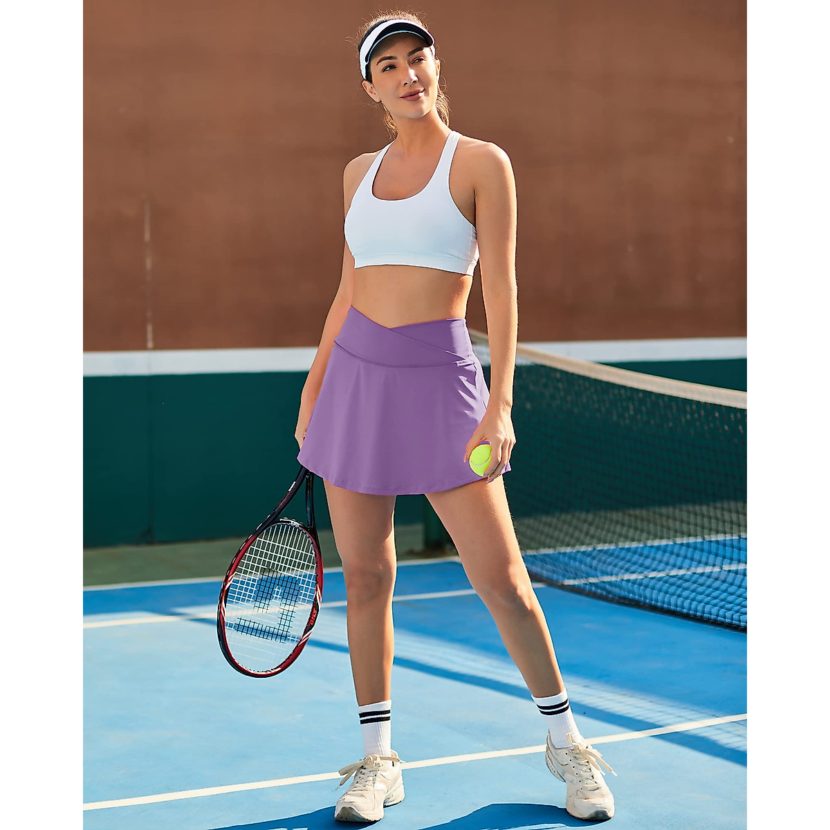 ED3SIZE Golf Skirts for Women Cross Waist Tennis Skirts Active Yoga Skirts with Shorts Workout Athletic Skorts with Pockets (Lavender, M)