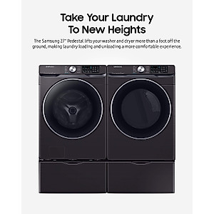 SAMSUNG 27-Inch Washer Dryer Pedestal Stand w/ Pull Out Laundry Storage Drawer, Stainless Steel, WE402NV/A3, Brushed Black