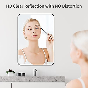 Amorho Black Frame Mirror for Wall, 22x 30 Rounded Corner Rectangle Mirror, Matte Black Bathroom Mirror, Metal Vanity Mirror, Tempered Glass Shatter-Proof Mirror (Horizontal/Vertical)