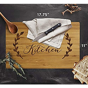 Andaz Press Large Bamboo Wood Cutting Board Gift for Mother's Day, 17.75 x 11-inch, Rustic Laurels, Gigi's Kitchen, 1-Pack, Laser Engraved Serving Chopping Board Christmas Birthday Chef Kitchen Ideas