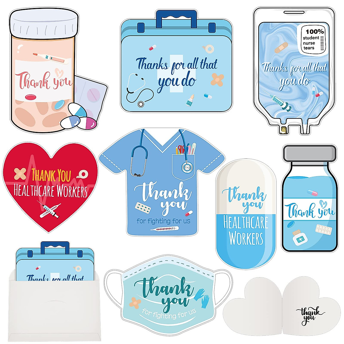 32 Sets Nurses Thank You Card with Envelopes Medical Healthcare Workers Appreciate Greeting Cards for Nurses Week Day Doctors Medical Assistants Graduation Gifts