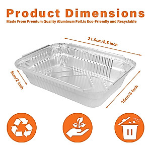 lsshao Disposable Takeout Aluminum Foil Pans with Lid Baking Pans (50 pack) Tin Food Storage Food Containers with Seal for Freshness,Great for Cooking, Heating, Storing, Prepping Food 8.5x6-2.25lb