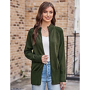 GRACE KARIN Women 2023 Fall Winter Zip Up Sweater Cardigan Long Sleeve Chunky Knit Sweater Jacket with Pockets S Dark Army Green